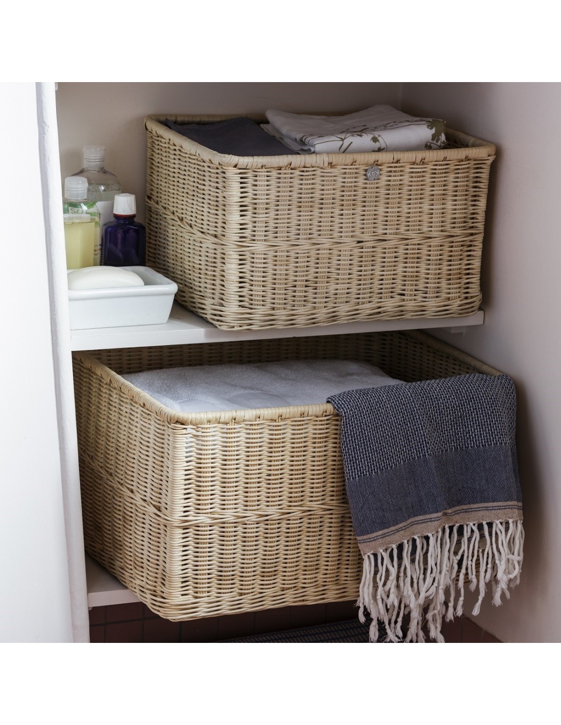 Paniers de rangement rectangulaires en rotin naturel