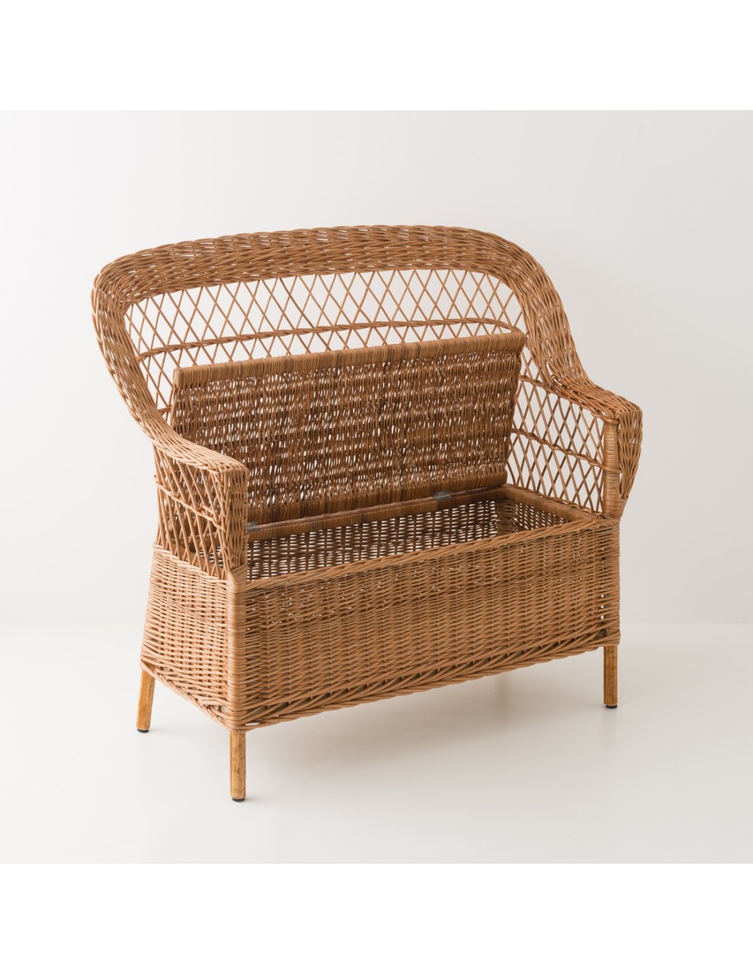 Brown wicker bench store