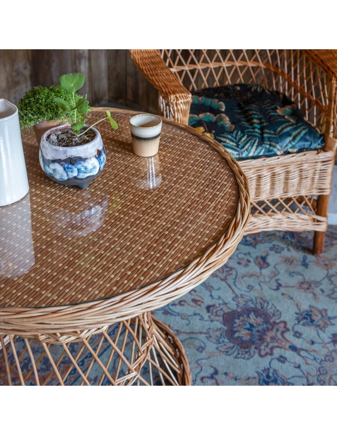 Table guéridon en osier brun diamètre 80 cm