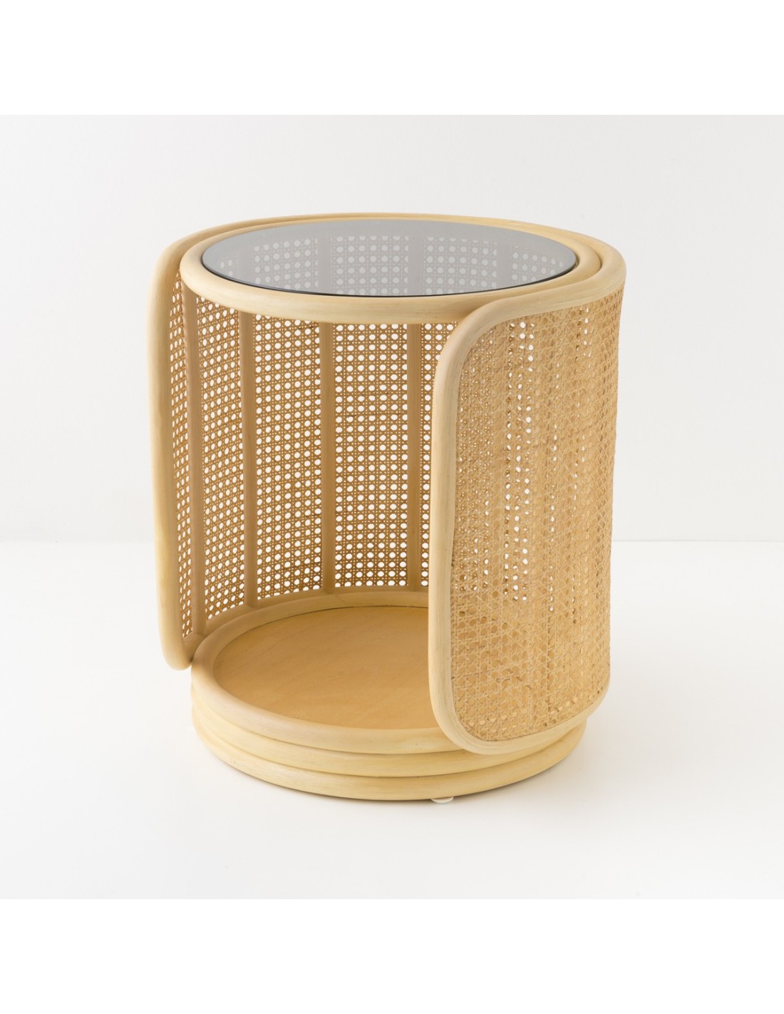 Round coffee table bedside table in design rattan and cane TAMBOURIN