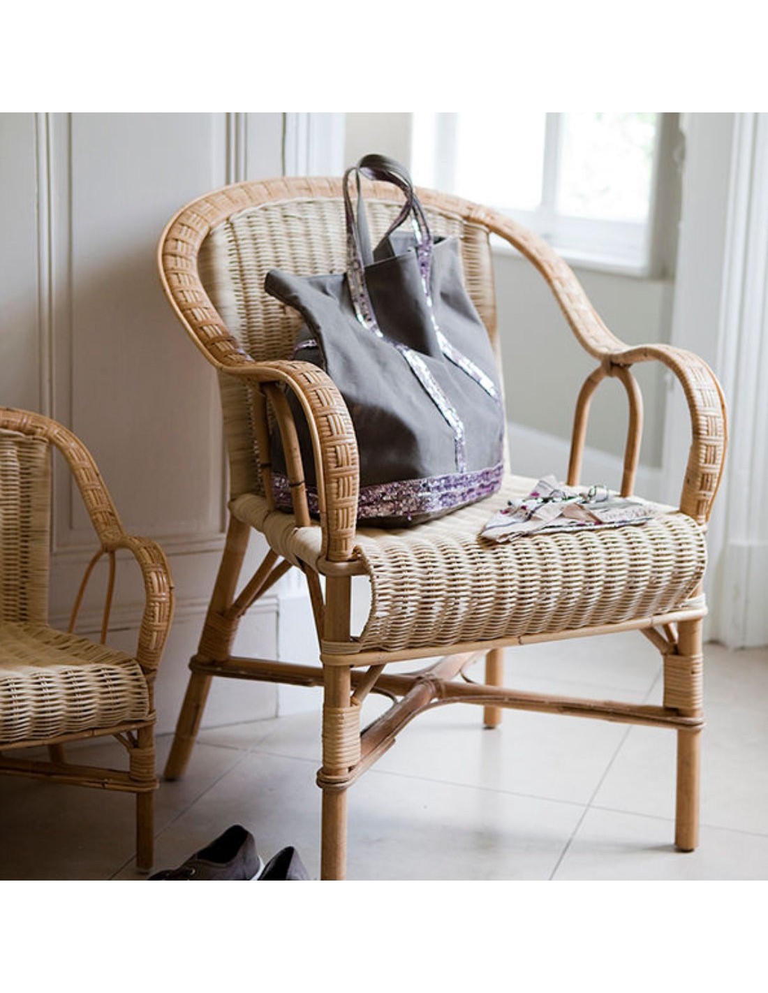 Grand père low-backed rattan armchair