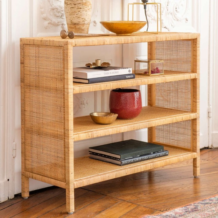 Woven cane storage bookcase store