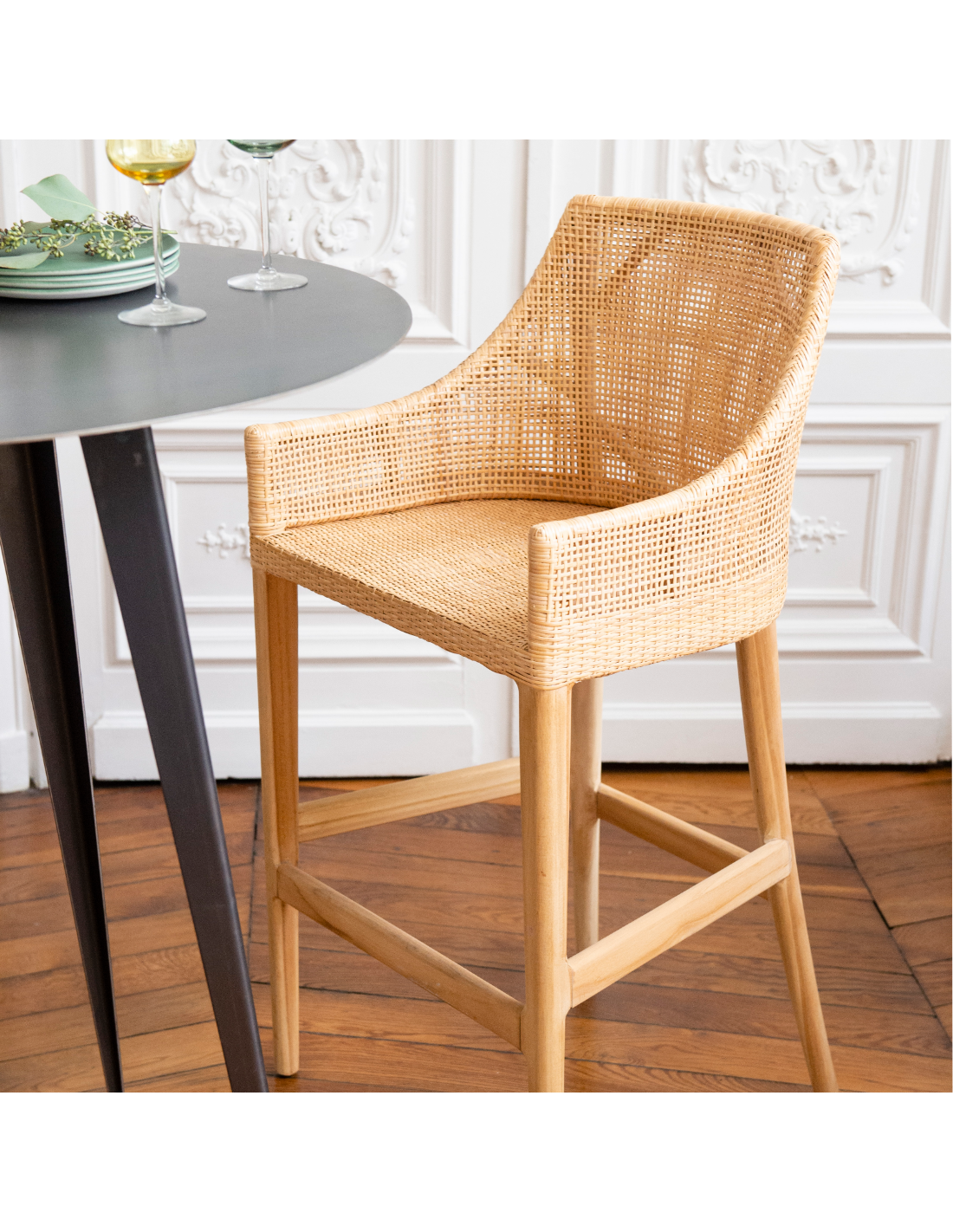 Saigon barstool in rattan and teak